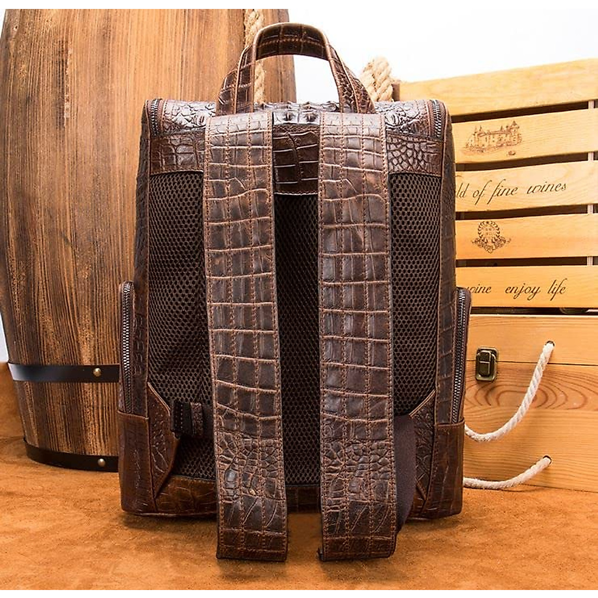 seegeeneey Genuine Leather Backpack Satchel For Men Travel Bag 14'' Laptop Bag Business Bag Briefcase Handbag Book Bag For School (Brown)