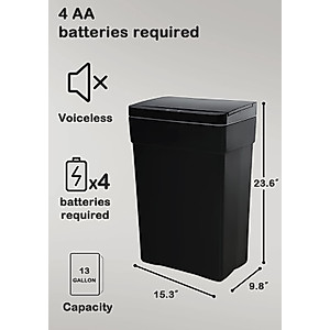 13 Gallon Trash Can, Touchless Automatic Garbage Can with Lid,50 Liter Rectangular High-Capacity Infrared Motion Sensor Trash Can for Kitchen Bathroom Bedroom Home Office, Kitchen Trash Can