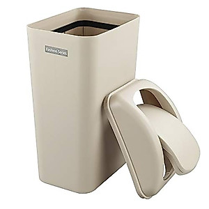Obstnny Slim Plastic Trash Can for Narrow Spaces at Home or Office, Khaki.