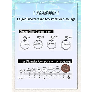 OUFER Nose Rings Hoops, 20G Hoop Nose Ring, 8mm Nosril Piercing Hoop, Stainless Steel Cartilage Tragus Helix Earrings Cartilage Earring 20g Nose Hoop for Women Men