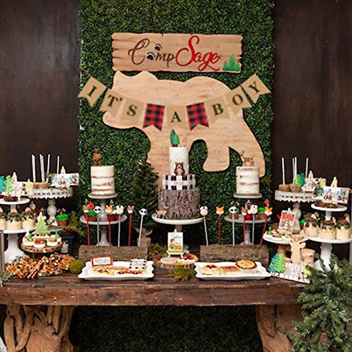 Lumberjack Baby Shower Set Banner Buffalo Plaid Rustic Hunter Theme It's A Boy Camping Bear Baby Shower Cake Topper Decorations Supplies Lumberjack Gender Reveal Banner