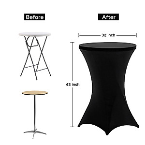Nacuci 32x43 Inch Cocktail Table Cover Black Spandex Cocktail Tablecloth Highboy Tablecloth High Top Table Cloths Round for Party Pub Bar Bistro