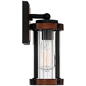 John Timberland Stan Country Cottage Rustic Outdoor Wall Light Fixture Black Aluminum Dark Wood Finish 11 3/4" Clear Glass for Exterior House Porch Patio Outside Deck Garage Front Door Garden Home