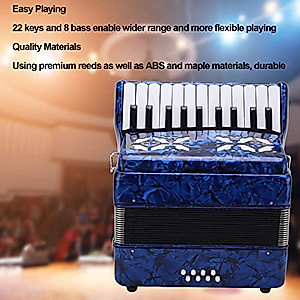 Accordion, 22 Keys 8 Bass Exquisite Celluloid Piano Accordion with Adjustable Straps, International Standard Professional Tuning Musical Instrument for Beginners Adults Stage Performance(Navy blue)