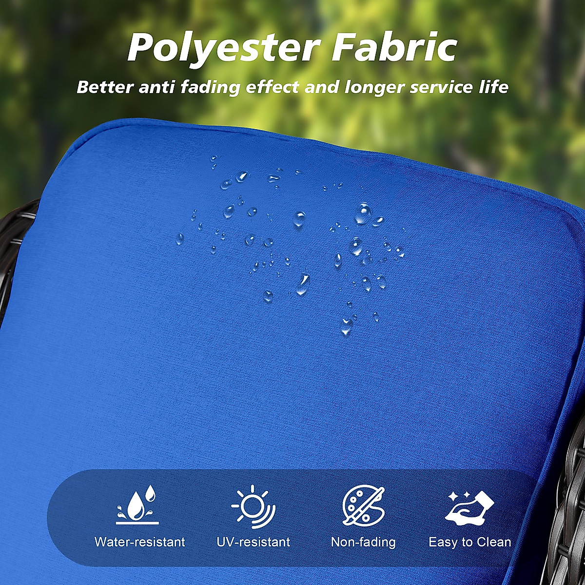 XIZZI Patio Chair Outdoor Wicker Swivel Rocker Patio Chairs Set of 2 and Matching Side Table - 3 Piece Wicker Patio Bistro Set 360 Degrees,Brown Wicker Navy Blue