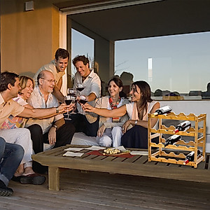 TOPZEA Countertop Wine Rack Free Standing, 16-Bottle Wood Wine Storage Rack 4-Tier Rustic Wine Display Shelf Floor Stackable Wine Bottle Holder Stand for Kitchen, Bar, Pantry, Cabinet, Basement