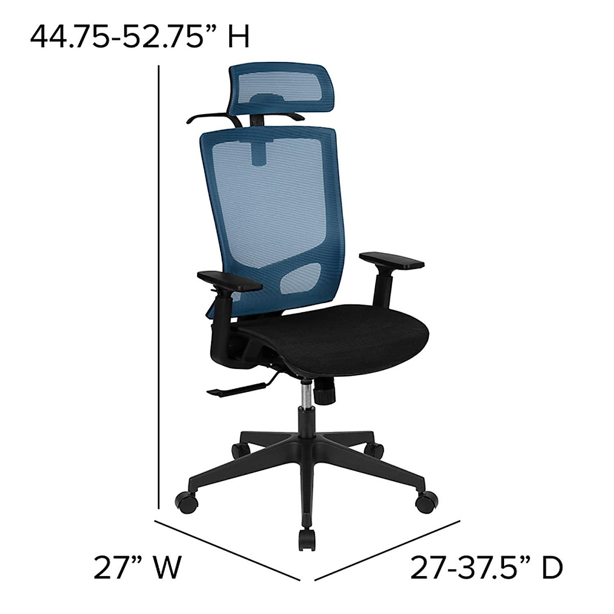 Flash Furniture Layla Ergonomic Mesh Office Chair with Synchro-Tilt, Pivot Adjustable Headrest, Lumbar Support, Coat Hanger and Adjustable Arms in Blue/Black