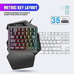 Raxinbang Keyboard One-Handed Mechanical Mini Gaming Keypad Adjusted LED Backlit Ergonomic Game Controller with 1.5m Line for LOL/PUBG/Wow/Dota/OW