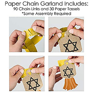 Big Dot of Happiness Sukkot - 90 Chain Links and 30 Paper Tassels Decoration Kit - Sukkah Jewish Holiday Paper Chains Garland - 21 feet