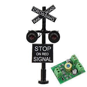 JTD1507RP 1 Set N Scale Railroad Train/Track Crossing Sign 2 Heads LED Made + Circuit Board Flasher-Flashing Red Train Stop on red Signal Lights Decoration and Party
