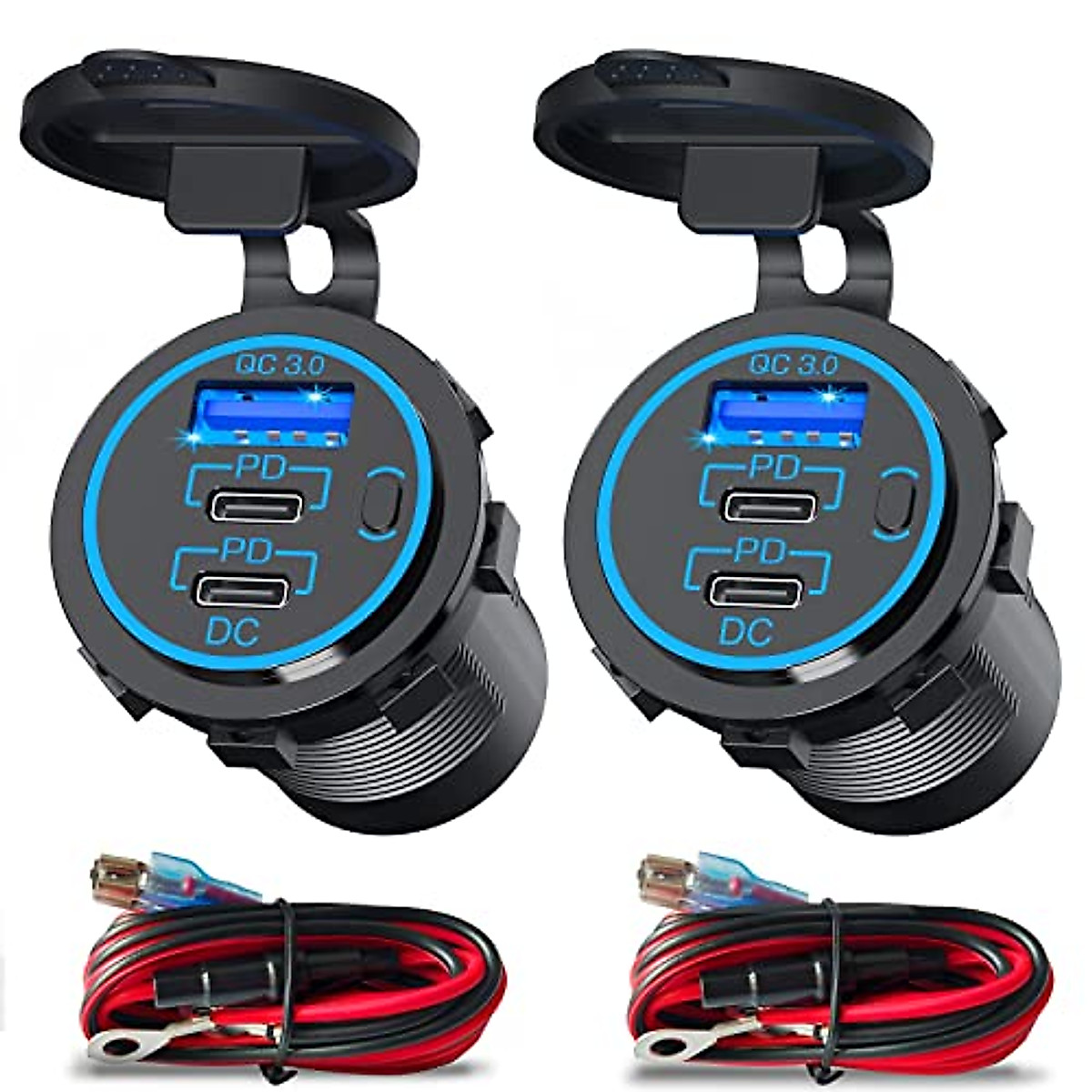 USB C Car Charger Socket 12V USB Outlet 2 Pack – Ouffun Newest 58W RV USB Outlet Dual 20W PD USB-C and 18W QC3.0 Car USB Port with Button Switch Waterproof for Car RV Boat Marine Truck Motorcycle ect