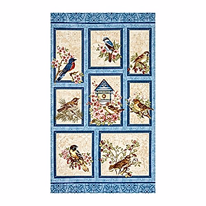 "Birds of a Feather" Bird & Bird House Quilt Block Cotton Fabric Panel (Great for Quilting, Sewing, Craft Projects, Quilt, Throw Pillows & More) 24" X 44"