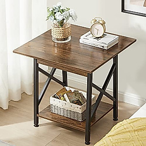 GreenForest End Table 24 inch Industrial Design Large Side Table with Storage Shelf for Living Room, Easy Assembly, Rustic Walnut