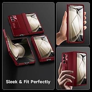for Samsung Galaxy Z Fold 5 Phone Case: Lightweight Sleek Stylish Phone Stand Case - Hinge Protection Slim Case with Screen Protector Phone Cover for Samsung Z Fold 5 5G 2023 - Red