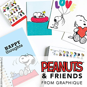 Graphique Peanuts Typewriter Boxed Notecards, 16 Snoopy at Typewriter Cards Embellished with Glitter, with Matching Envelopes and Storage Box, 3.25" x 4.75"