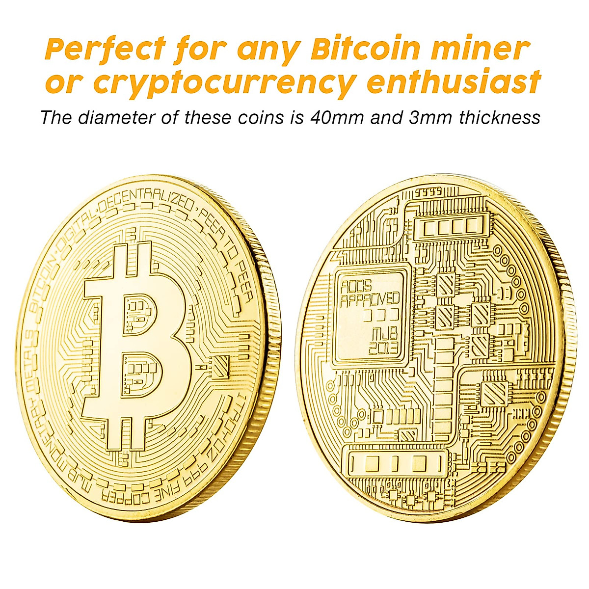 Naturiway 1Pcs Bitcoin Coin, Bitcoin Commemorative Coin 24K Gold Plated, 3mm BTC Cryptocurrency, Collectible Coin with Protective Case, Blockchain Cryptocurrency, Home and Office Decoration