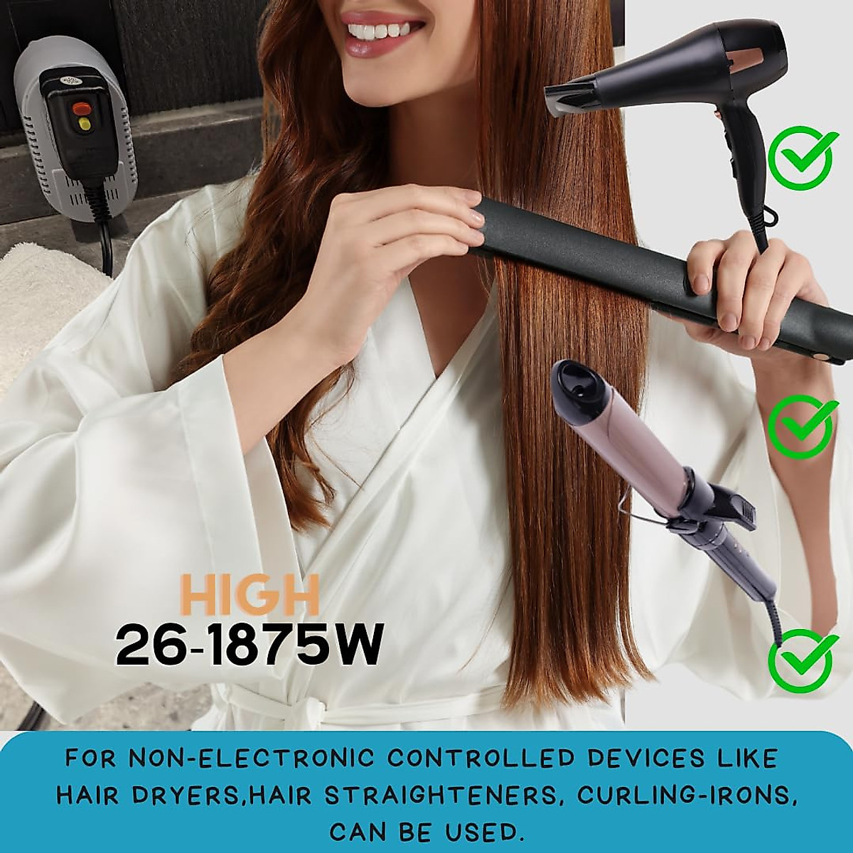 MOBIMANN Dual Watts Travel Voltage Converter 25/1875W, Step Down Voltage Converter 220V to 110V for Hair straighteners, Shavers, Power converters from USA to Europe, UK, Australia Over 150 Countries