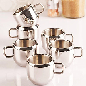 WhopperIndia Coffee Cup Espresso Cup Mug Set of 6 Double Wall Stainless Steel Tea Cups, Reusable & Dishwasher Safe