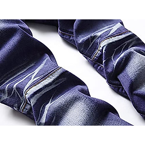 Men's Ripped Distressed Destroyed Straight Slim Fit Denim Jeans,705 Purple,Size 32