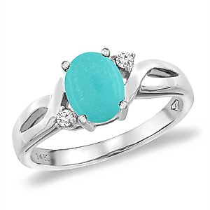 Sabrina Silver 14K White Gold Diamond Natural Turquoise Engagement Ring Oval 8x6 mm, size 6.5