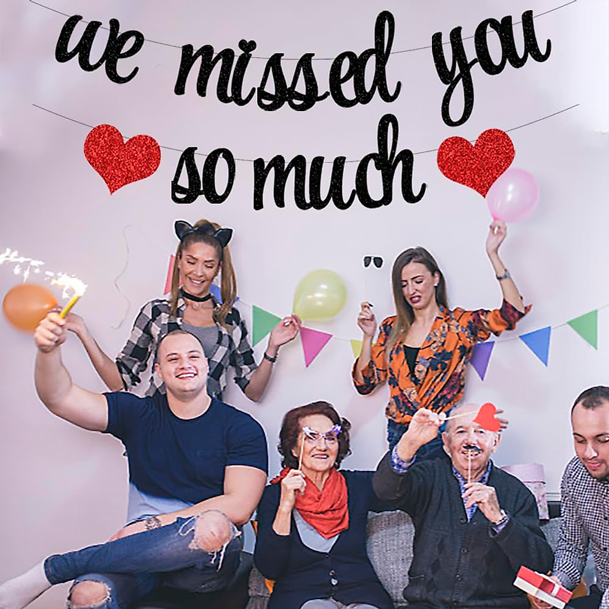 PALASASA We Missed You So Much Banner, Black Glitter Welcome Home Decorations,Welcome Home Sign Family Reunion Sign Deployment Party Decorations, Returning Military Army Homecoming Party (Cursive)