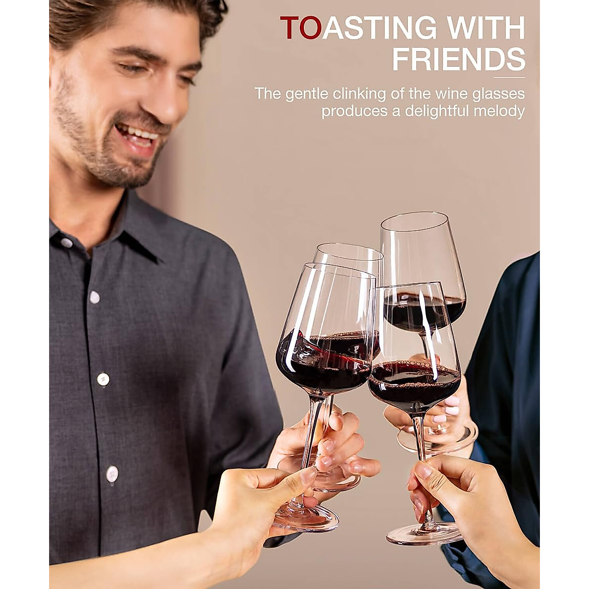 LUNA & MANTHA Wine Glasses Set of 4, 15 oz Hand Blown Crystal Red Wine Glasses, White Modern Wine Glasses with Stem, Ideal Gift for wine Set, Toasting at Weddings or Birthdays