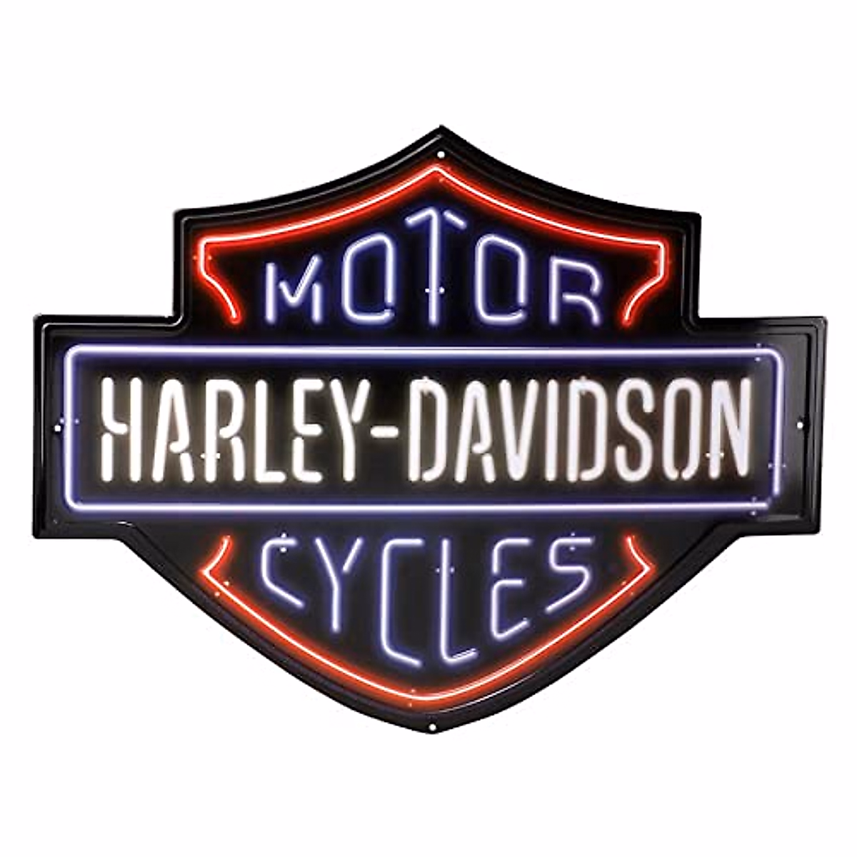 Harley-Davidson Embossed Tin Sign, Neon Lights Bar & Shield Logo, 19.75 x 15 Inches