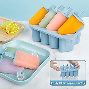 Korlon Popsicle Molds, 8 Cavity Popsicle Maker Molds Set, Homemade Ice Popsicles Molds for Kids with Sticks & Brush & Funnel for Making Yogurt Juice Smoothies