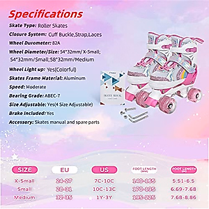 Nattork Girls Roller Skates for Kids Toddler, 4 Sizes Adjustable Rainbow Quad Skates with Light up Wheels,Best Gift for Boys Kids Beginners Indoor Outdoor S