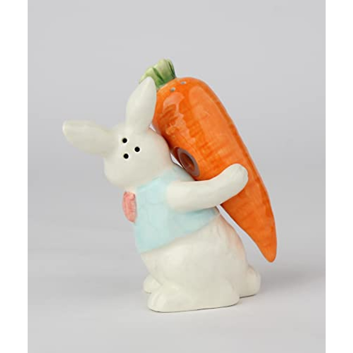 Fine Ceramic Spring Easter Buny carries Carrot Salt & Pepper Shakers Set, 3.75" H