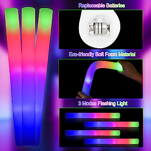 Taotuo 30 PCS LED Light Up Foam Sticks Party Favors Glow Sticks with 3 Modes for Parties, Weddings, Raves, Concert, Halloween