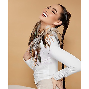 Fashmorous Long Feather Earrings for Women Boho Natural Brown Long Feather Earrings for Women Dangle