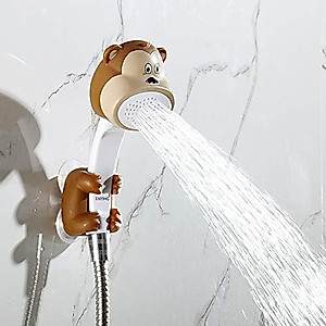 KAIYING Children's Handheld Shower Head,Cartoon Water Flow Spray Shower Head Baby Kids Toddler Bath Bathing Accessories (L:Showerhead(Monkey)+Hose+Diverter)