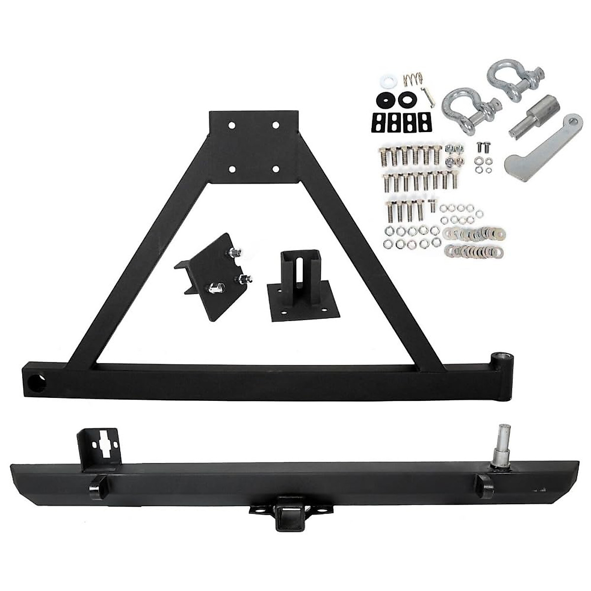 JEPFHYKE Rear Bumper with Tire Carrier & D-Ring Fits YJ & TJ (Black, Iron Steel)