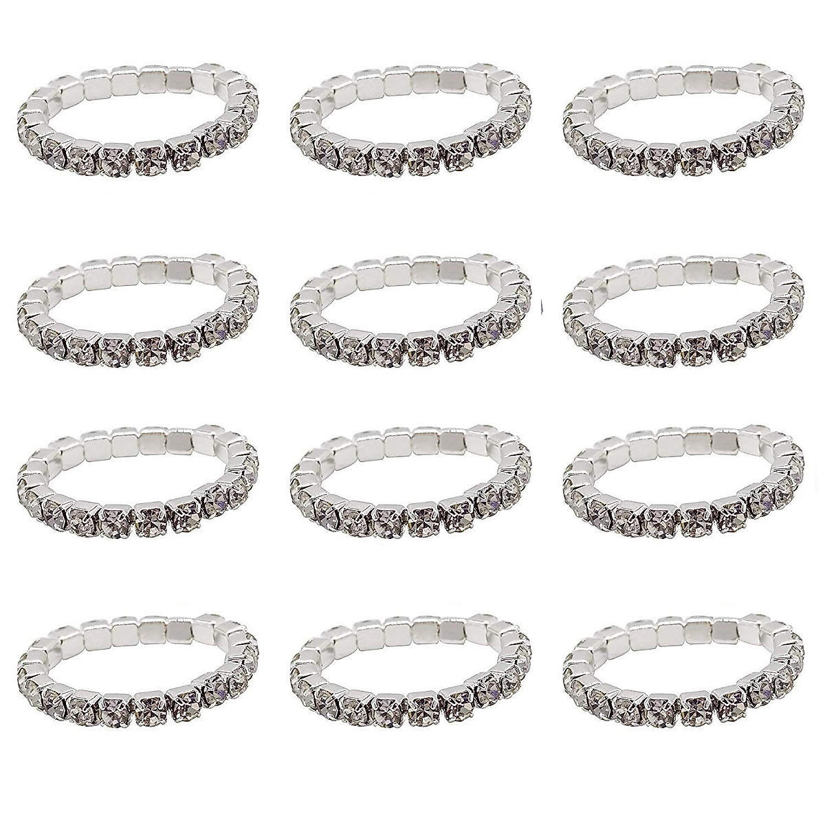 ZAKIA 12pcs Elastic Crystal Toe Ring Mixed Color Wholesale Lot Body Jewelry Pack (Silver)