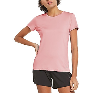 BALEAF Women's Short Sleeve Running Workout Shirts Athletic Tops Lightweight Quick Dry Training Yoga Crewneck Pink L