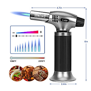Sondiko Culinary Butane Torch, Black and Gray SP400, Fit All Small Butane Tanks with Safety Lock and Adjustable Flame for Desserts, Creme Brulee(Butane Gas Not Included)