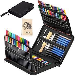 KALOUR 144 Pack Drawing Sketching Coloring Set,Include 120 Professional Soft Core Colored Pencils,Sketch & Charcoal Pencils,Sketchbook,Art Drawing Supplies for Artists Adults Beginner