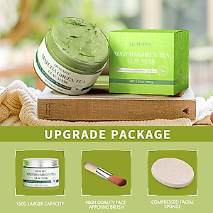 Green Tea Clay Facial Mask, LIVYUYAO Green Clay Mask with Volcanic Mud, Deep Washing Blackhead Remover Mud Mask, Purifying Facial Mask for Wrinkles, Blackheads, Pore, Acne (5.29oz)