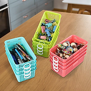 Haodehen 12 Packs Plastic Storage Baskets with Handle, Small Plastic Desktop Organizer Bins