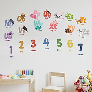 Alphabets Stickers Wall Decals Peel and Stick for Kids Classroom Playroom Decor, Transparent Design Preschool Educational Animals Weather ABC Alphabets Numbers Learning Wall Stickers for Toddler Kids