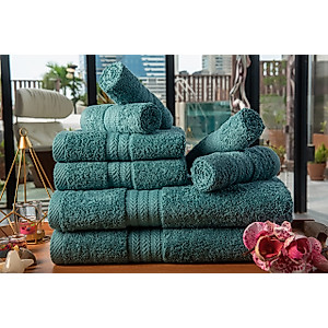 AKTI Premium 8 Piece Bathroom Towel Set, 2 Bath Towel 2 Hand Towel 4 Wash Cloth Bathroom Set, 100% Cotton Bathroom Towels with 580 GSM, Extra Absorbent & Quick Drying Towels for Bathroom