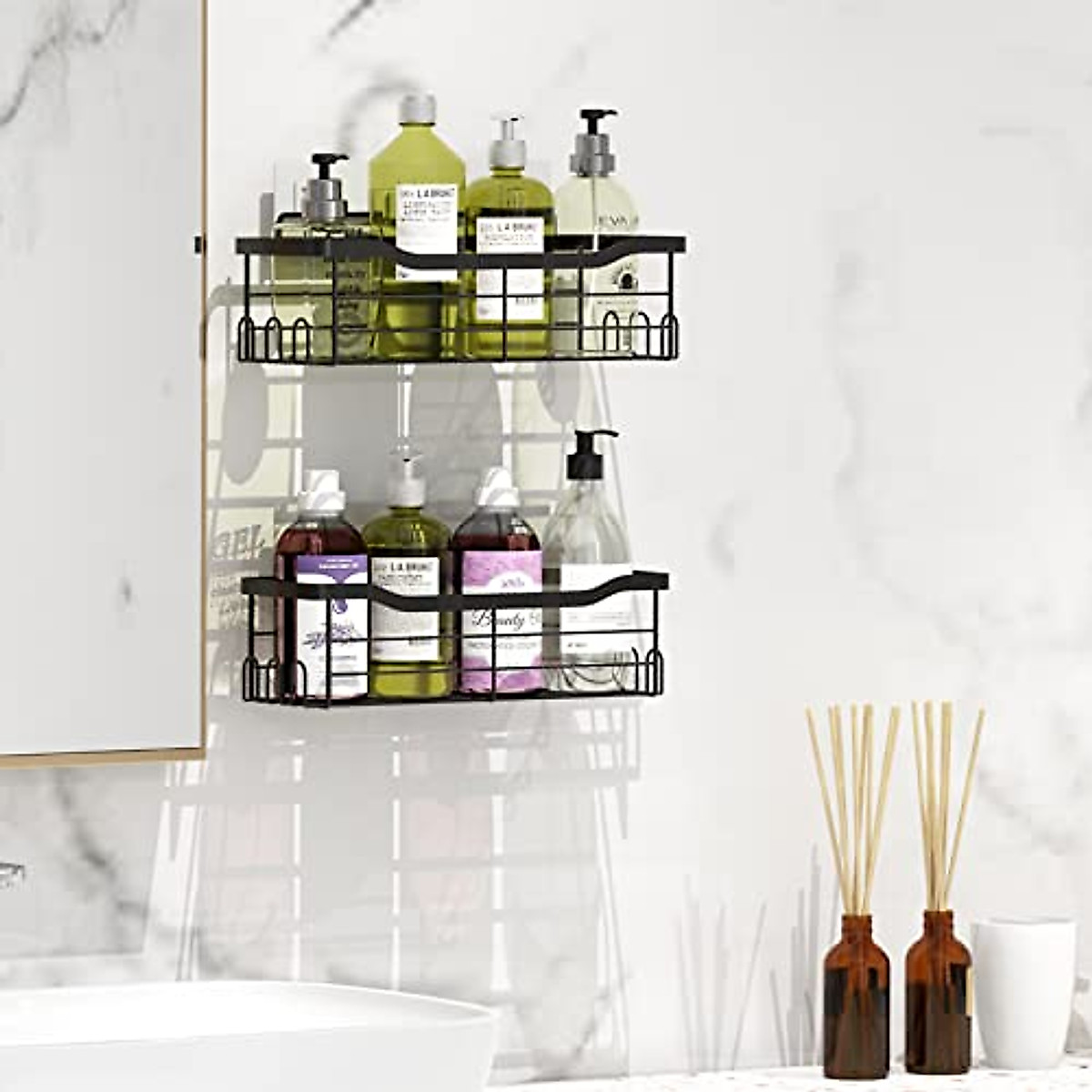 YGMMGY Shower Caddy Bathroom Organizer, Shower Shelves [9-Pack], Adhesive Shower Accessories Organizer, Large Capacity Shower Racks, Rustproof Stainless Steel Bathroom Shower Organizer