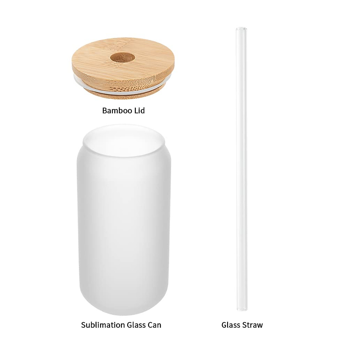 PYD Life 24 Pack Sublimation Glass Blanks Beer Can Tumbler Bulk 18 OZ Frosted Glass Cups with Bamboo Lid and Glass Straw Wide Mouth Jar Tumbler Cups Mugs for Tumbler Heat Press