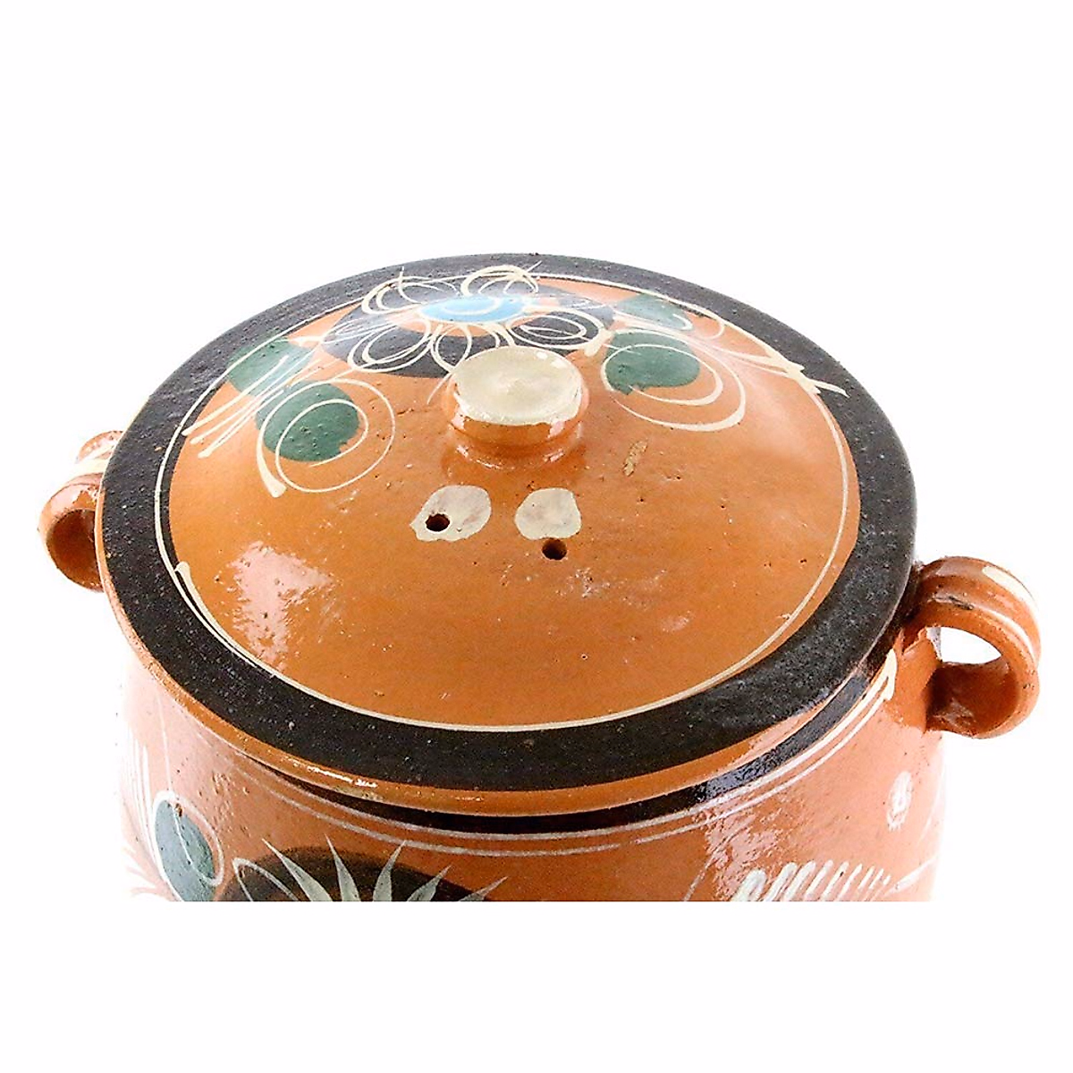 Thaweesuk Shop New Olla De Barro Frijolera w/Lid 3.5 Quarts Canterito Cazuela Traditional Floral of Set