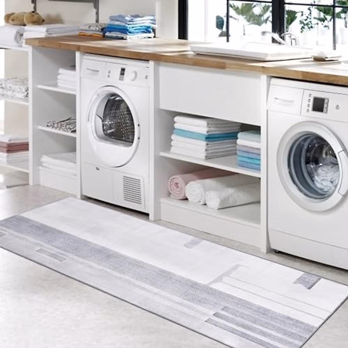 Calore Modern Abstract Runner Rug for Hallways Soft Distressed Geometric Area Rug Indoor Non Slip Carpet for Laundry Room Doorway Bedroom (Grey/Light Blue, 2'x 6')