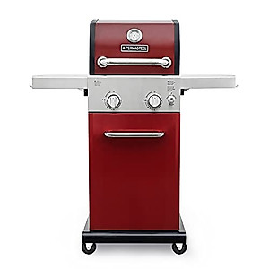 Permasteel 2-Burner Gas Grill | Cast Iron Cooking Grates, Grilling Tools Holder, Foldable Sides, PG-A40201-RD, Cabinet Style, 22000 BTUs – Red