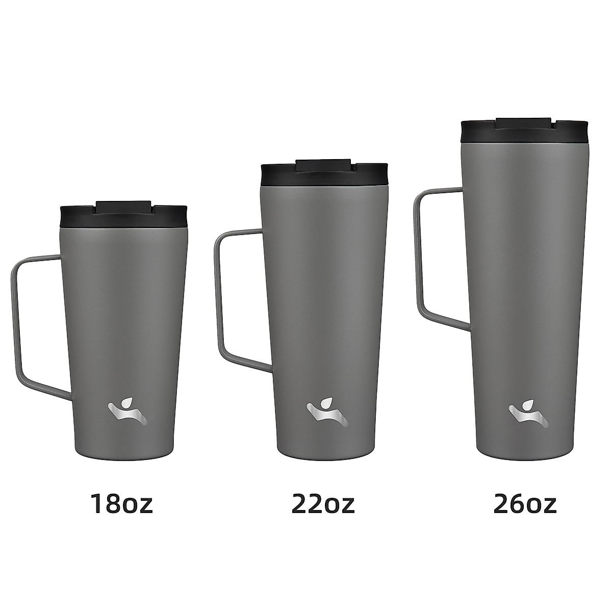 Konokyo Insulated Tumbler with Handle and Straw, 18 OZ Travel Coffee Mug Stainless Steel Cup Metal Water Bottle,Grey