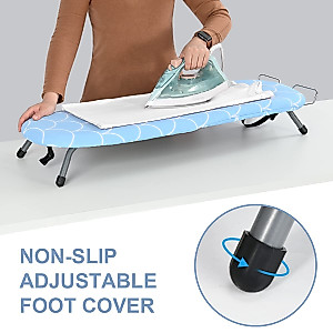 Foldable Ironing Board, Portable Iron Board with Iron Rest, Tabletop Small Ironing Board with 2 Heat Resistant Ironing Covers, Mini Ironing Board with Non-Slip Feet for Bathroom, Laundry Rooms, Dorms