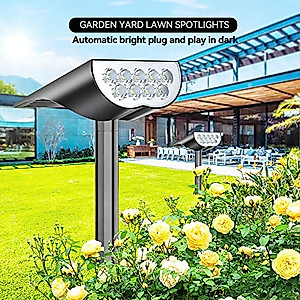 HOOREE Solar Spotlight Outdoor Waterproof Bright Garden Lights Landscape 5 Lighting Modes LED Spotlights for Yard Pathway Driveway Walkway Wall Blink Spotlights Decorations (1 Pack Cool White)